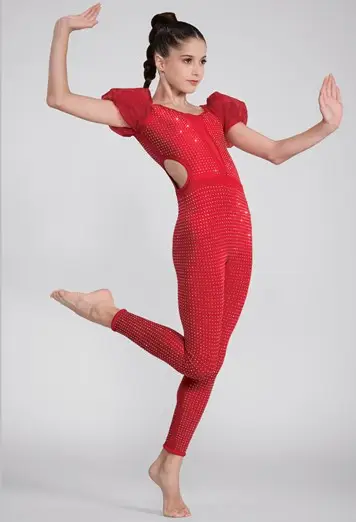 Rhinestone Plunge Puff Sleeve Unitard | Weissman®