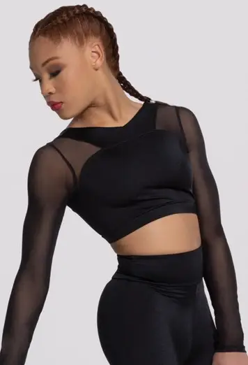 Long Sleeve V-Neck Mesh Crop Top | Weissman®