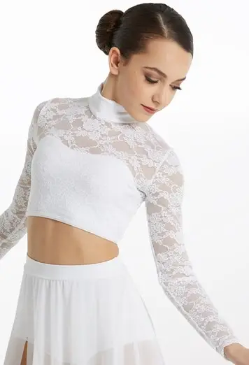 Long Sleeve Floral Lace Dance Crop Top | Weissman®