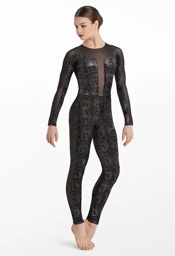 Metallic Velvet Bisected Mesh Unitard | Balera™